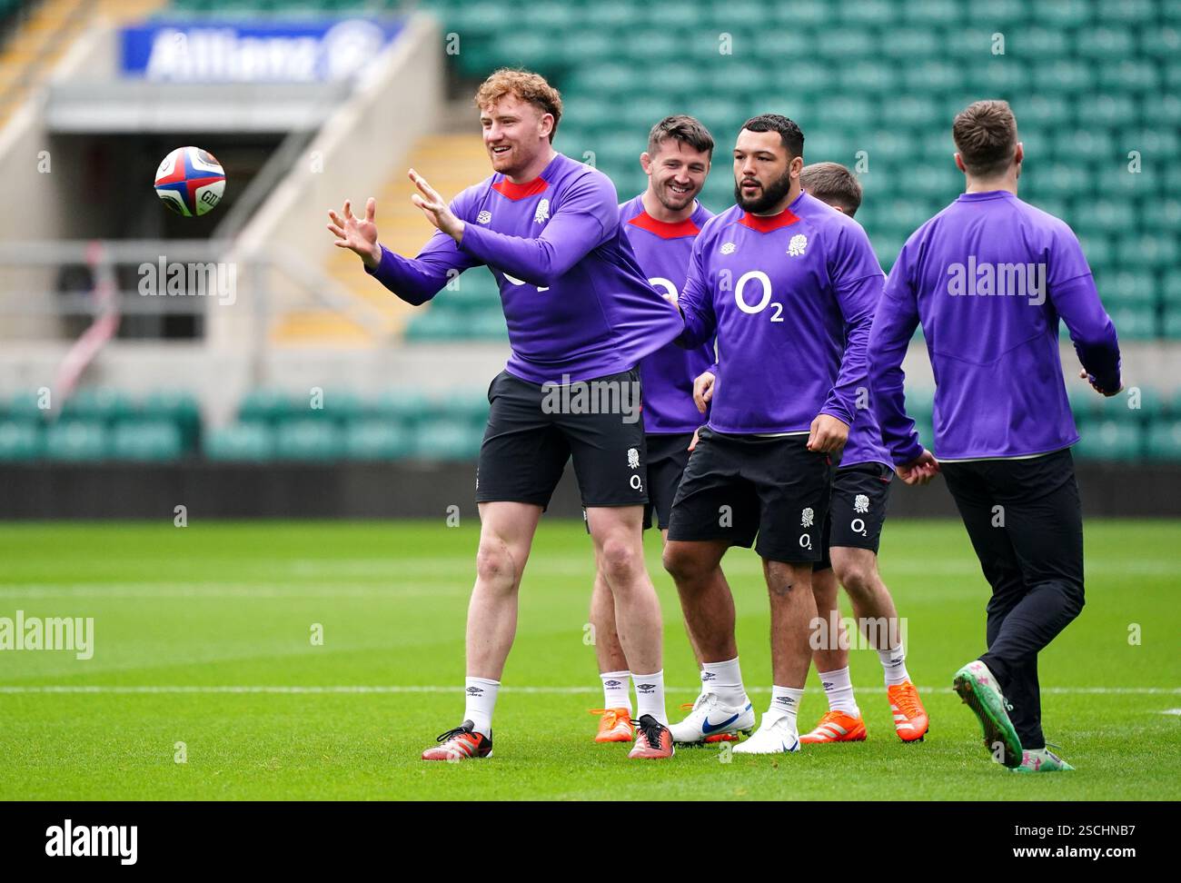 England's Ollie Chessum (left) during a Captain's Run at the Allianz ...