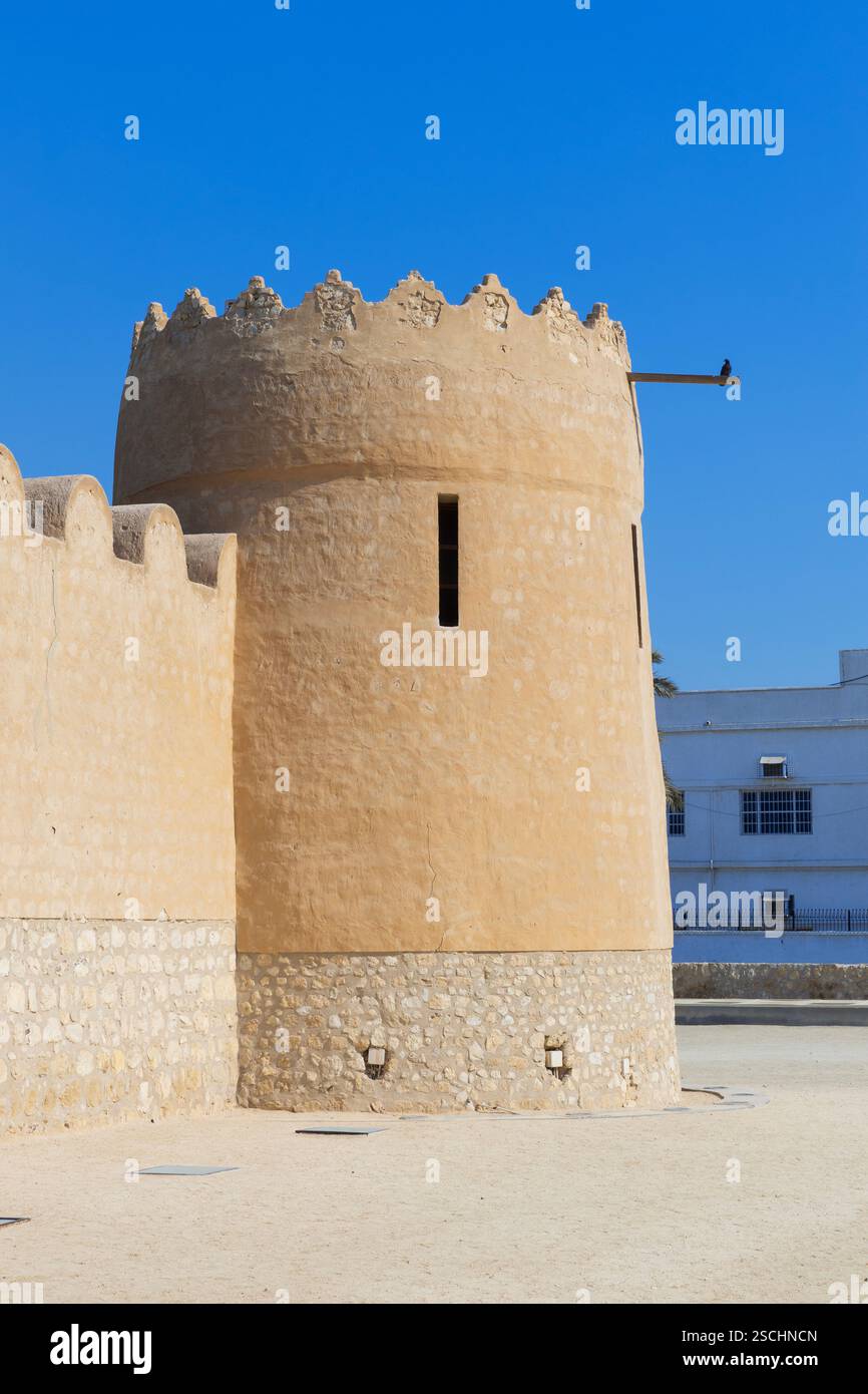 A round tower of the 18th-century Riffa Fort in Riffa, Bahrain Stock ...