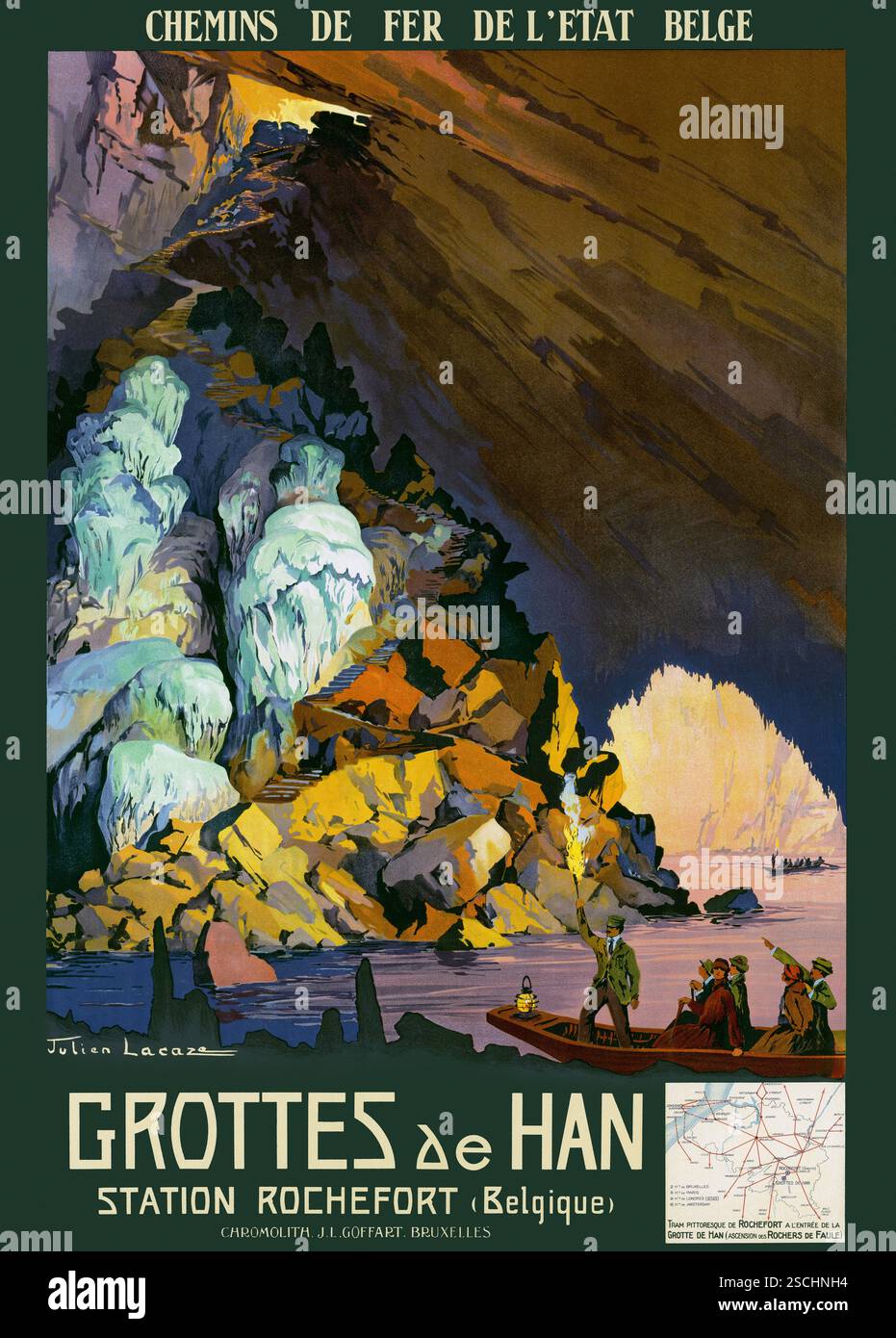 Grottes de Han by Julien Lacaze (1886-1971). Poster published in 1922 ...