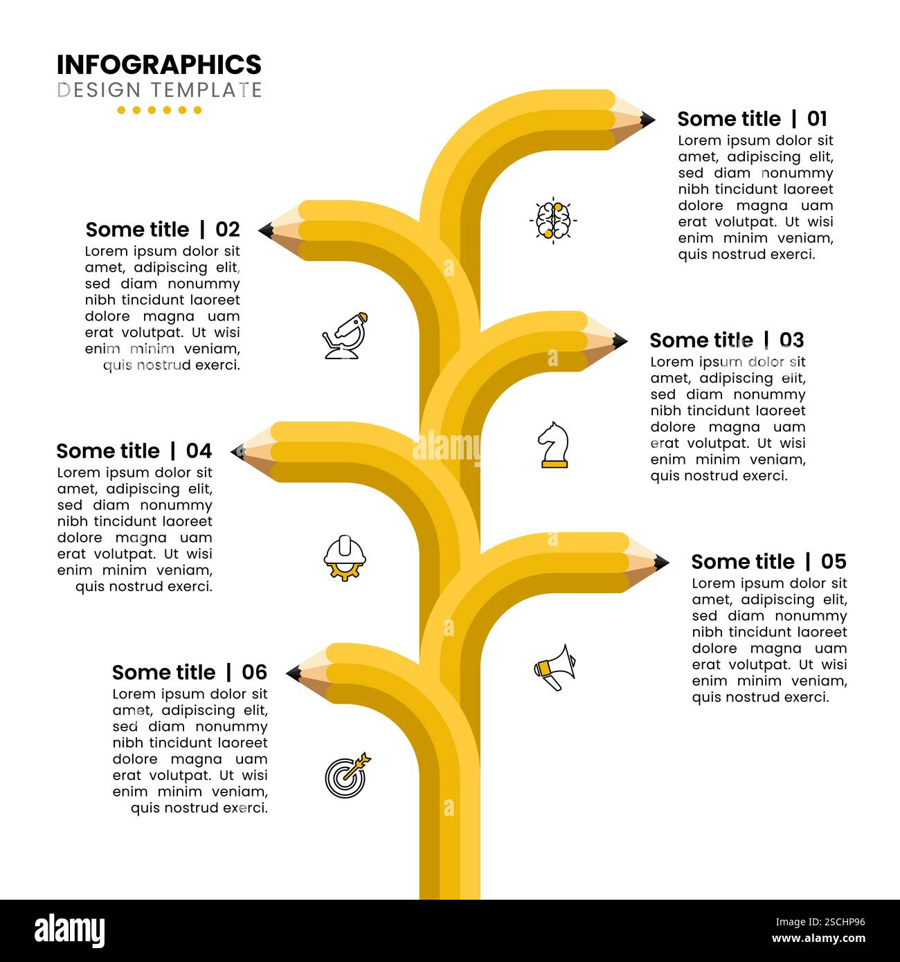 Infographic template with icons and 6 options or steps. Pencil tree ...