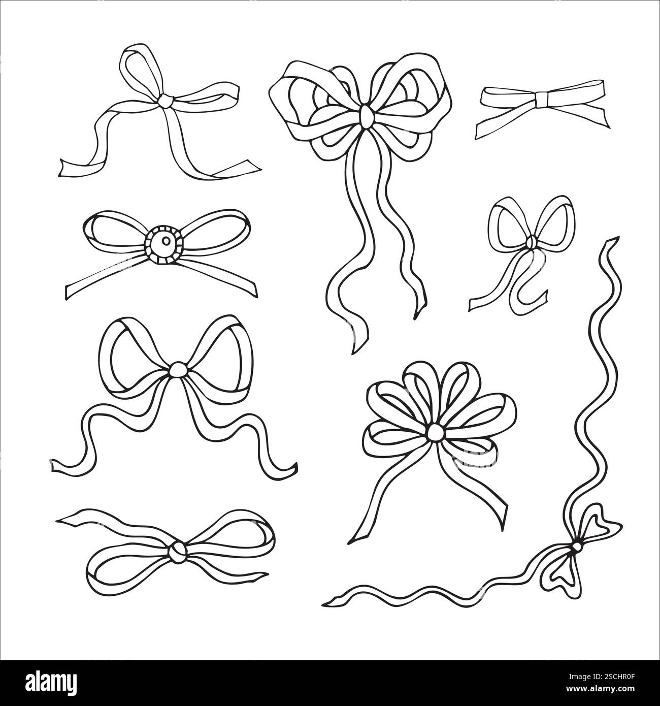 Vector outline set of different barocco curvy bows, coquette style ...