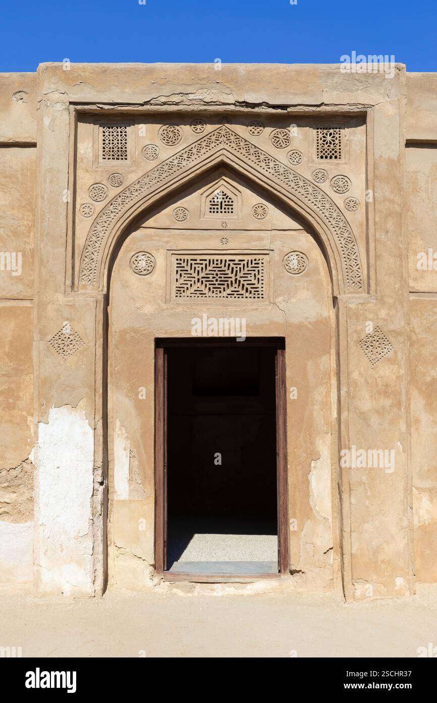 A traditional Arabian doorway at the 18th-century Riffa Fort in Riffa ...