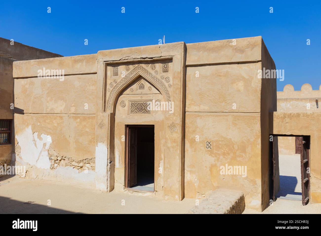 A traditional Arabian doorway at the 18th-century Riffa Fort in Riffa ...