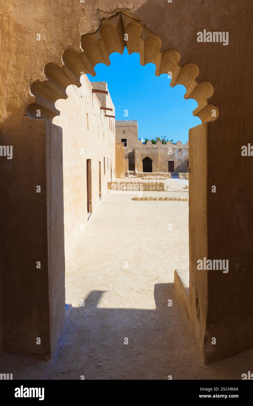 A beautiful Arabian archway (entrance) at the 18th-century Riffa Fort ...