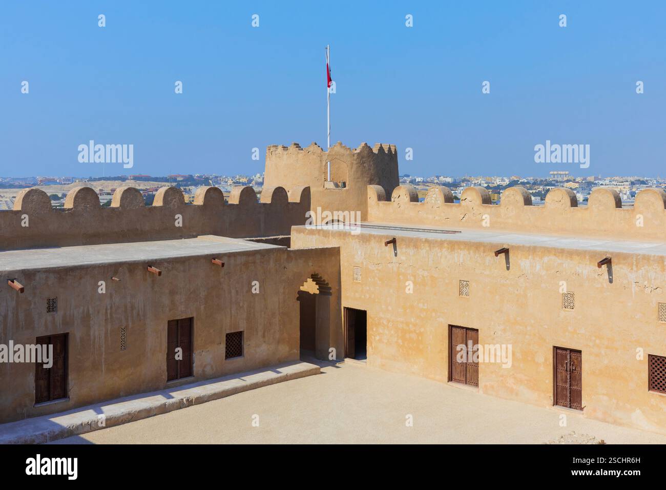 A round tower of the 18th-century Riffa Fort in Riffa, Bahrain Stock ...