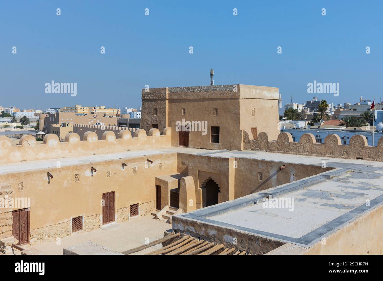 A round tower of the 18th-century Riffa Fort in Riffa, Bahrain Stock ...