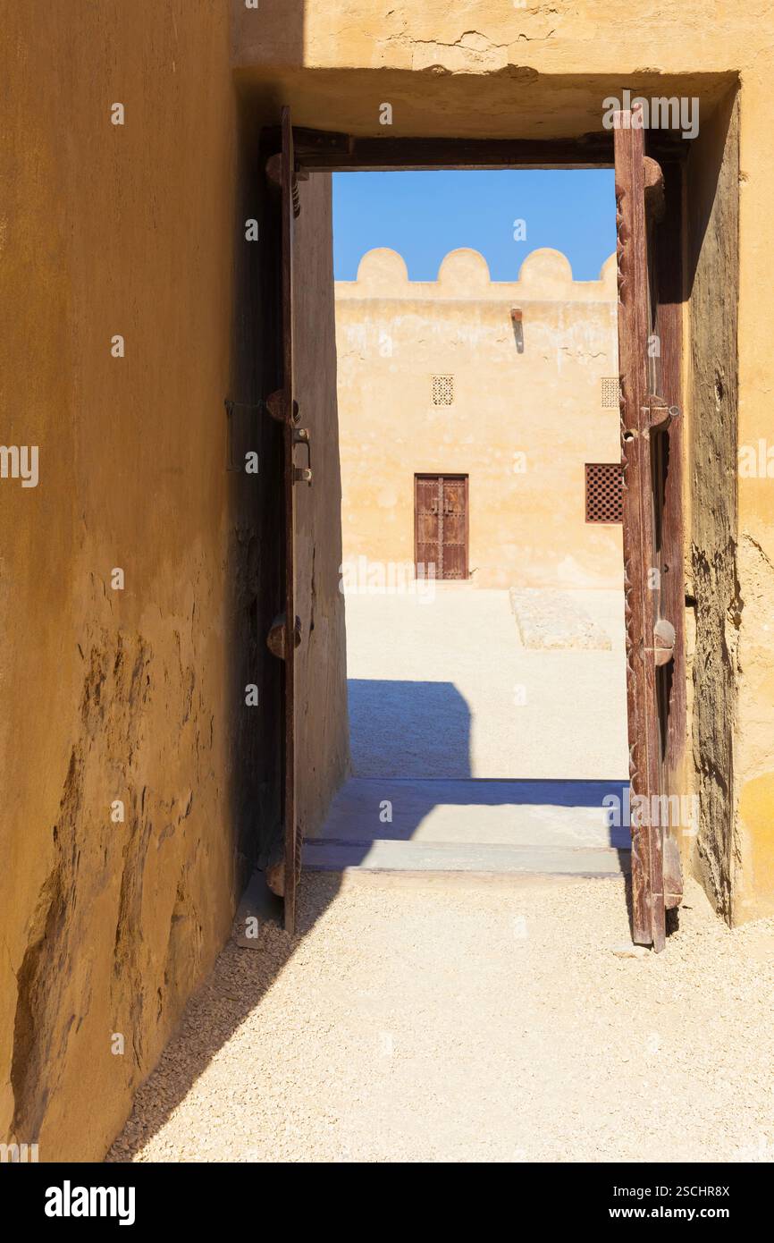 A traditional Arabian doorway at the 18th-century Riffa Fort in Riffa ...