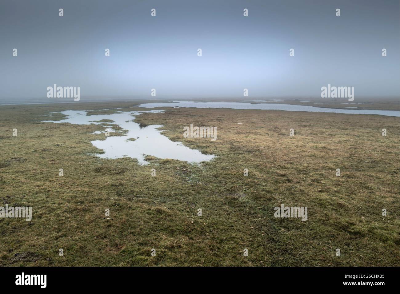 Mist fog over the disused RAF Davidstow Moor airfield on Bodmin Moor in ...