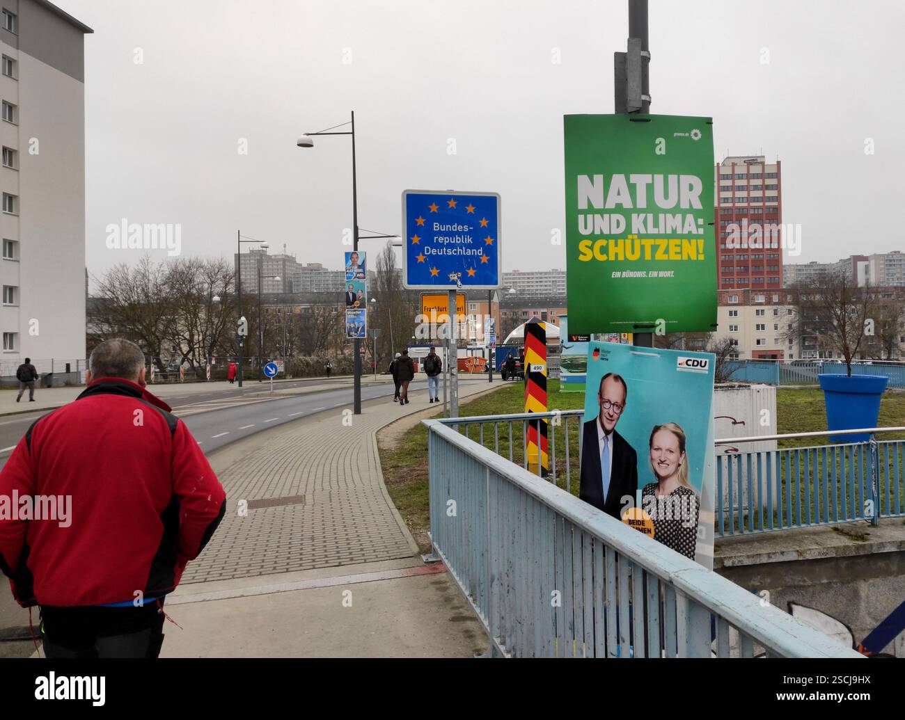 Election posters at German border, Frankfurt Oder in February 2025 ...