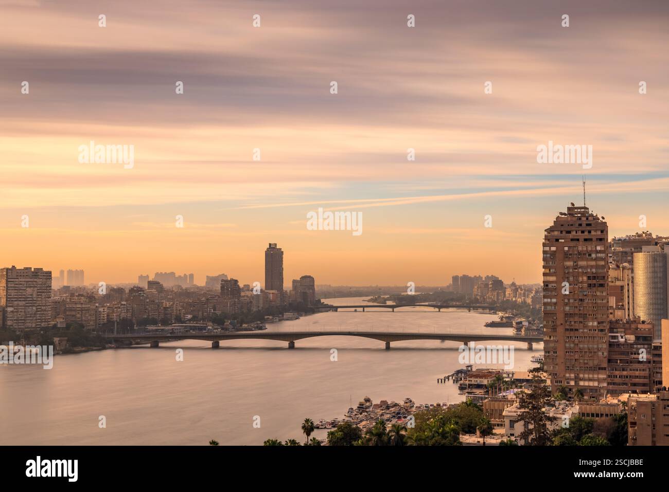 Aerial view of the Nile river in Cairo, Egypt at sunset Stock Photo - Alamy