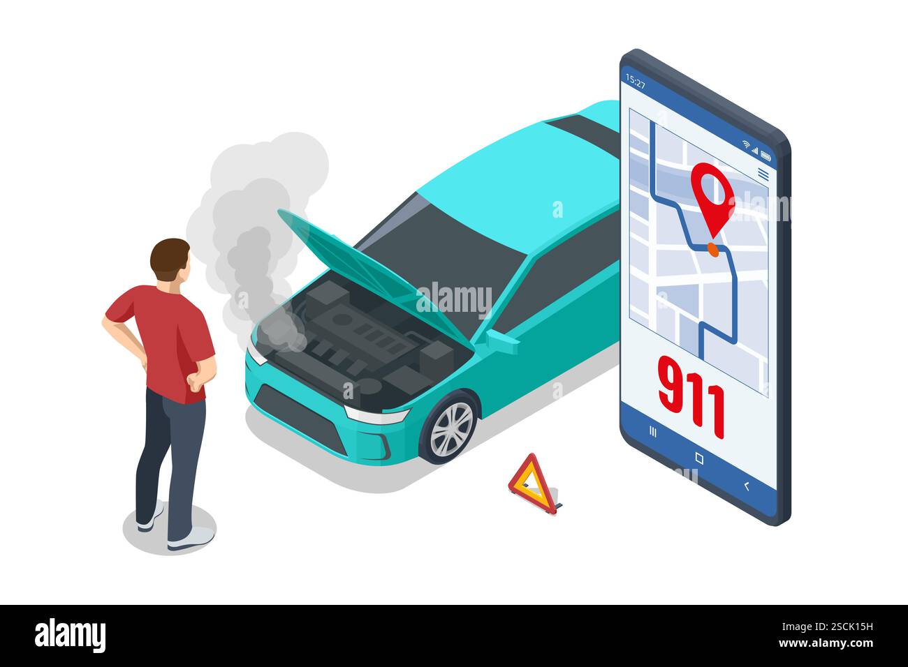Car crash. Isometric vector illustration of a car accident with two ...
