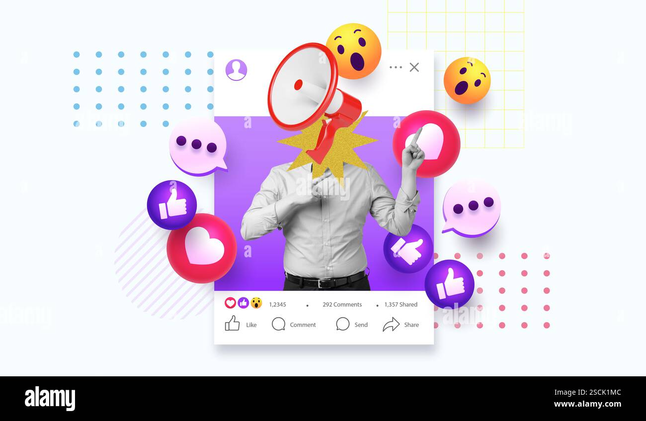 A man with her face covered with a megaphone, Half-body photo posted on ...