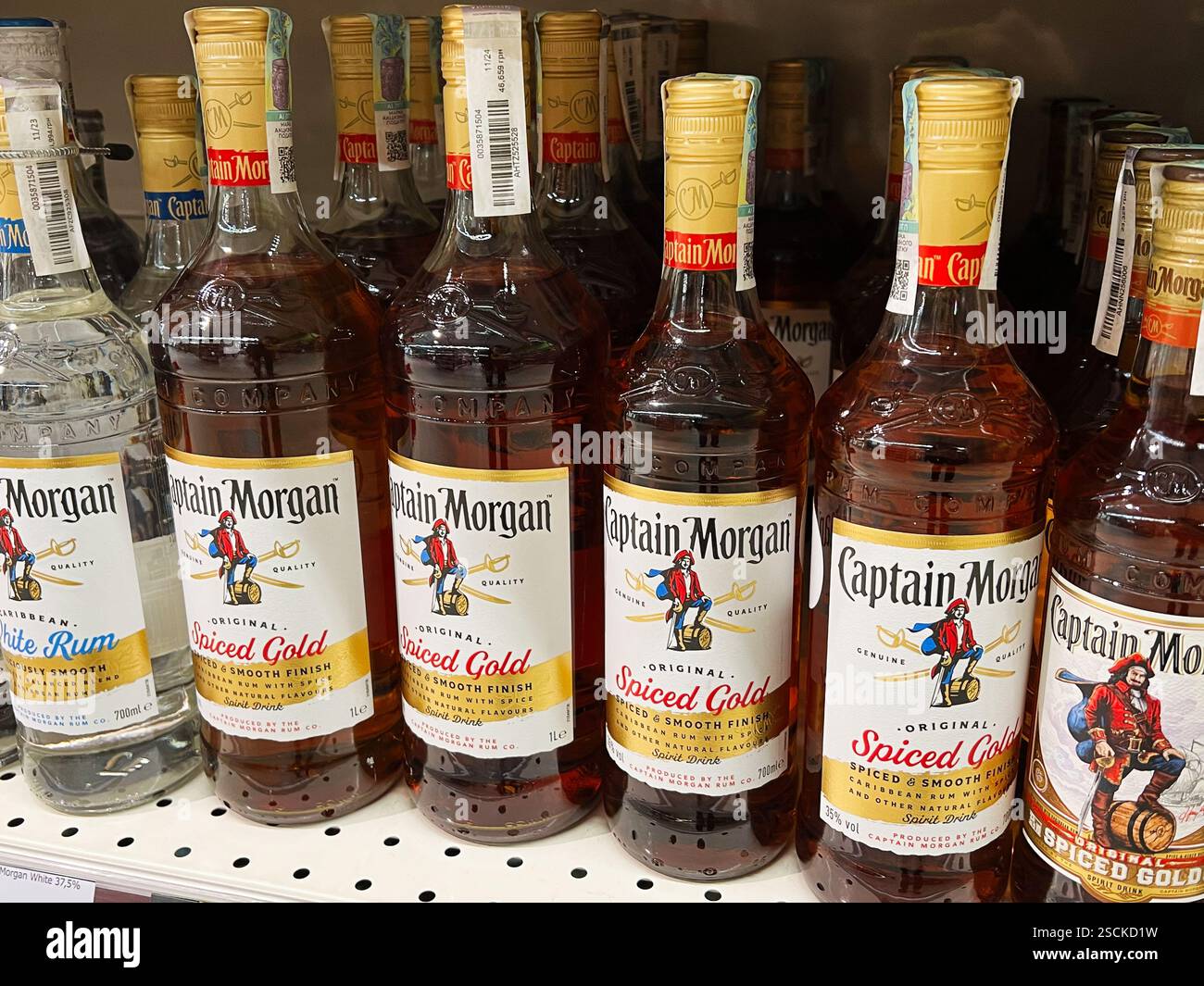 Kyiv, Ukraine - February 04, 2025: A variety of Captain Morgan spiced ...