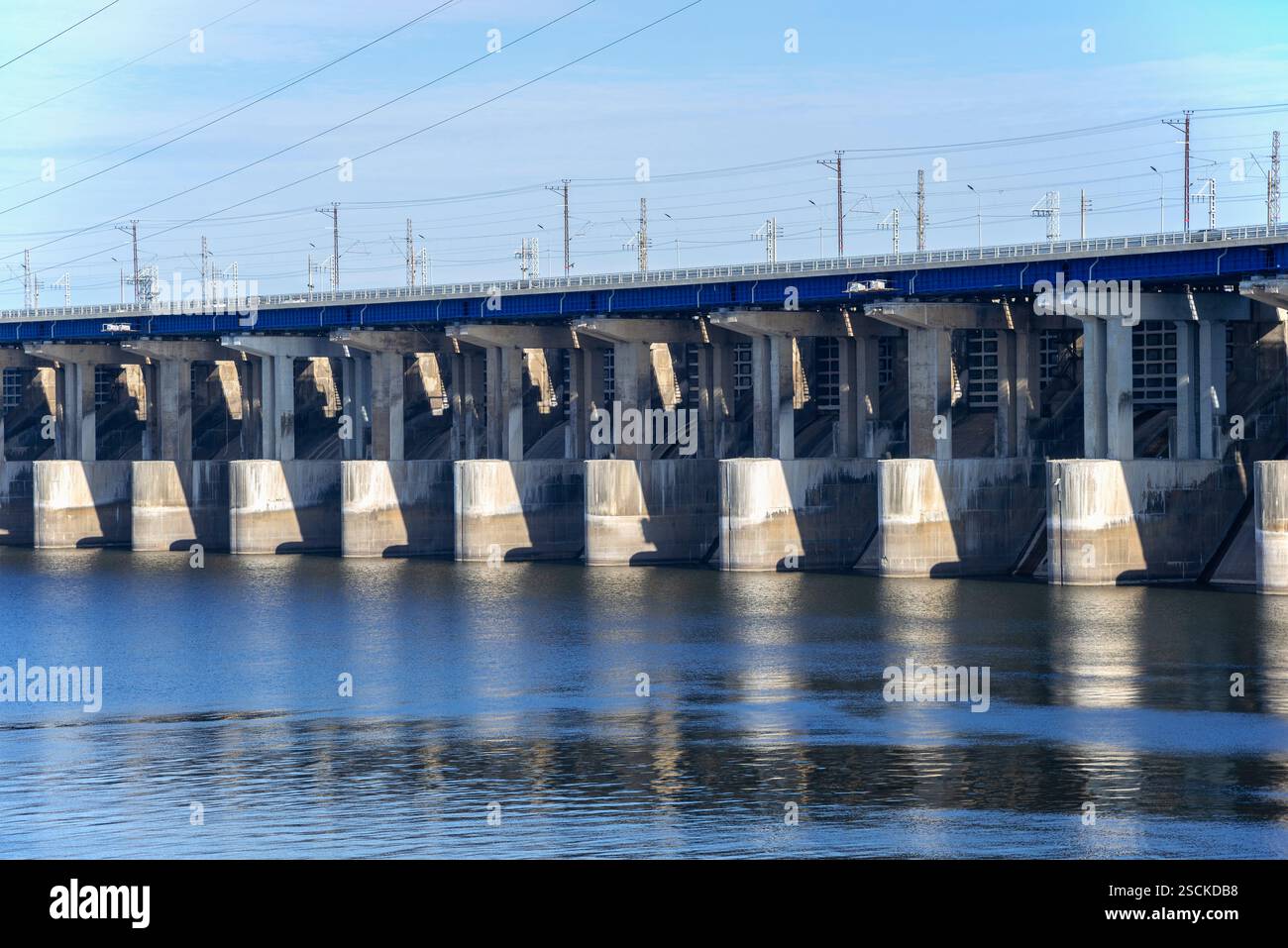 Volgograd. A fragment of the Volga hydroelectric power station. Russia ...