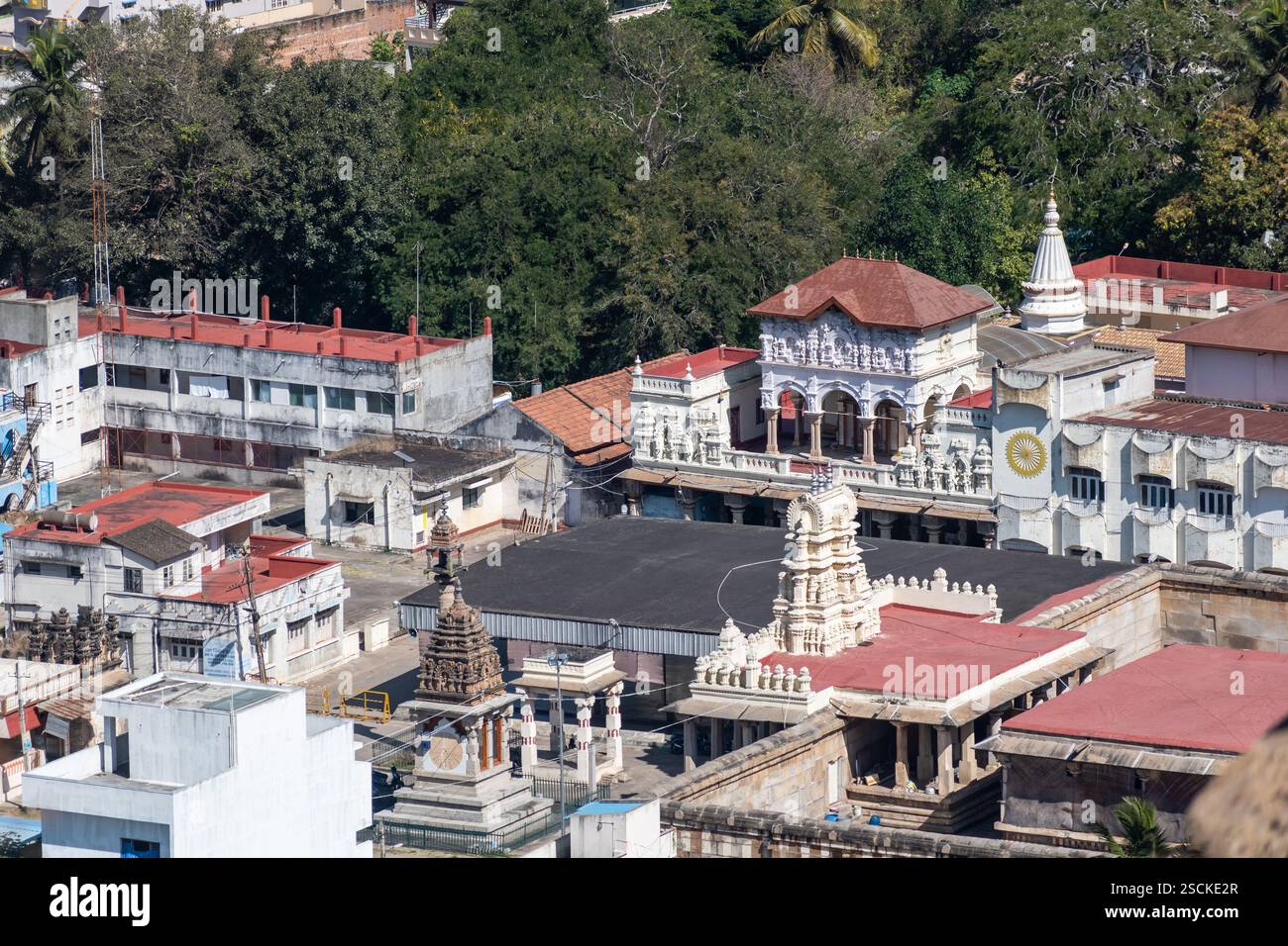 Aerial view of the ancient Jain temples in the historic pilgrimage town ...