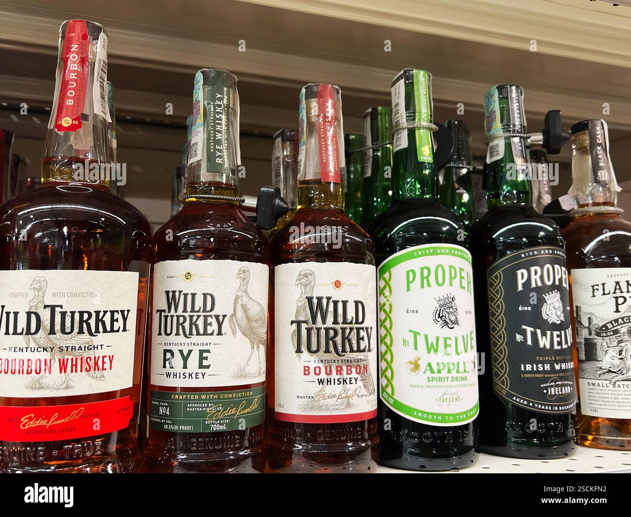 Kyiv, Ukraine - February 04, 2025: Various whiskey bottles, including ...