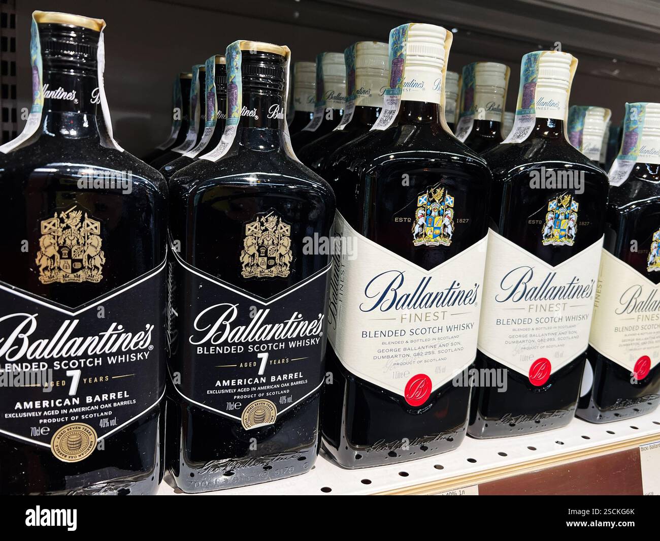 Kyiv, Ukraine - February 04, 2025: Bottles of Ballantine's whiskey ...