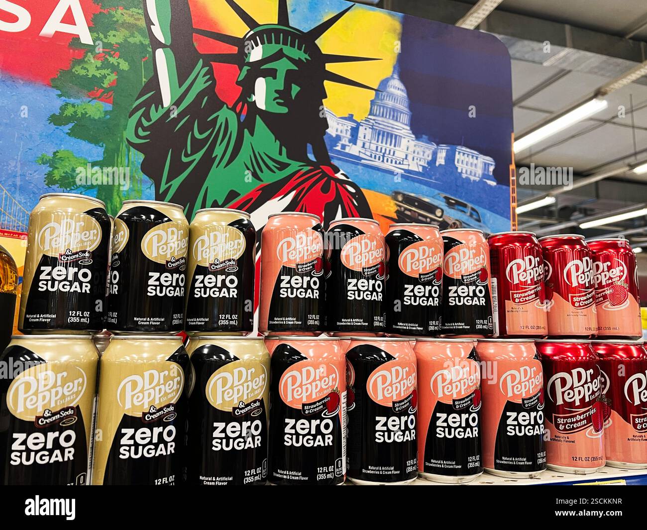 Kyiv, Ukraine - February 04, 2025: A colorful display of Dr Pepper Zero ...