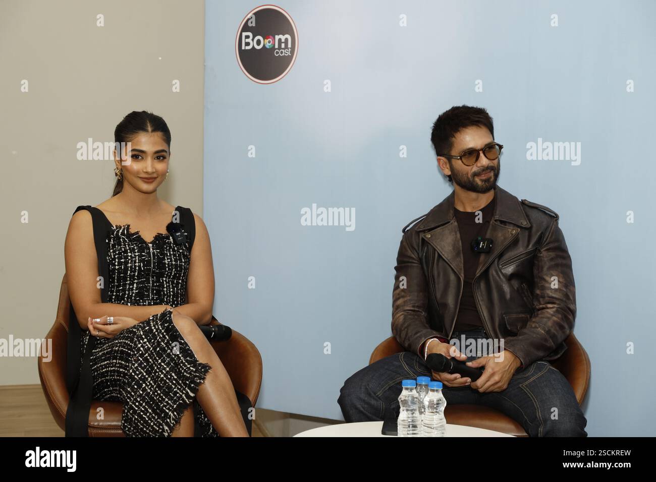 NEW DELHI, INDIA - JANUARY 28: Bollywood actor Shahid Kapoor and his Deva co-star Pooja Hegde ...