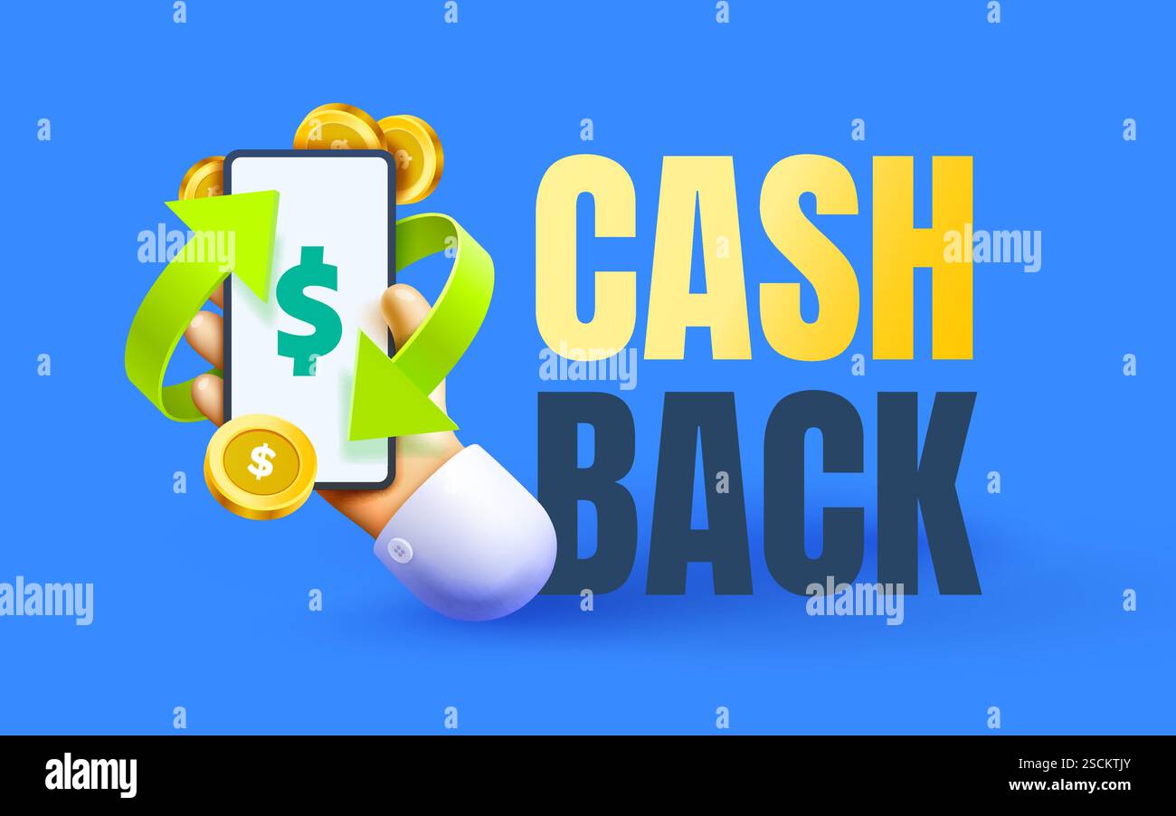 Mobile cash back service, financial payment Smartphone mobile screen ...