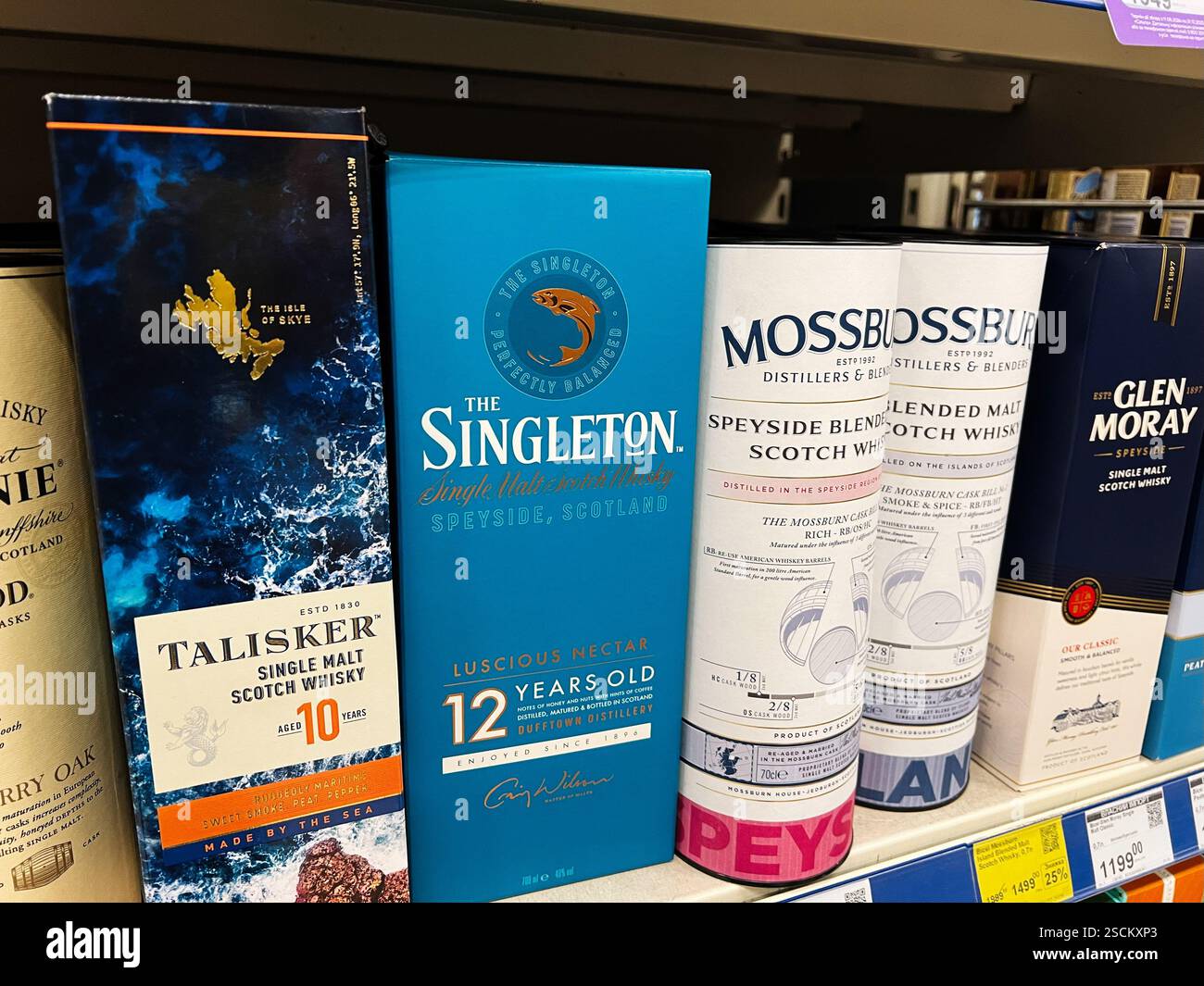 Kyiv, Ukraine - February 04, 2025: Various Scotch whisky bottles ...