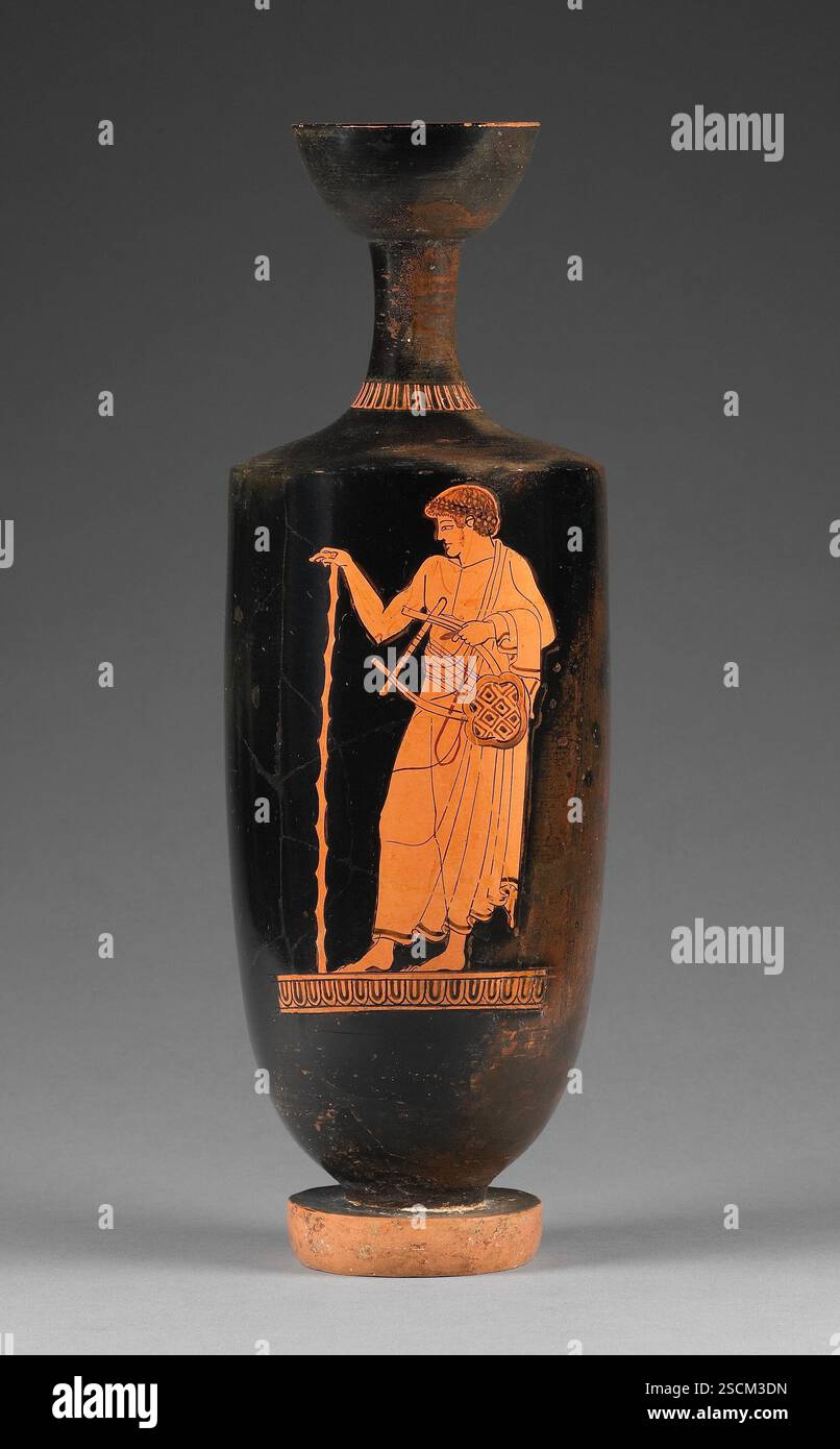 Attic Red-Figure Lekythos, about 480 BC. Oil Jar with a Man Holding a ...