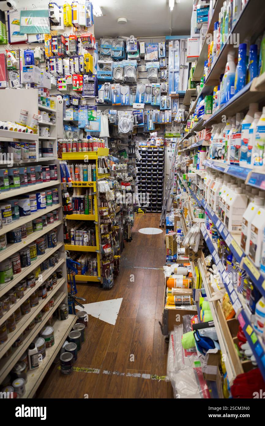 Hardware shop store inside interior; well stocked DIY, handyman and ...