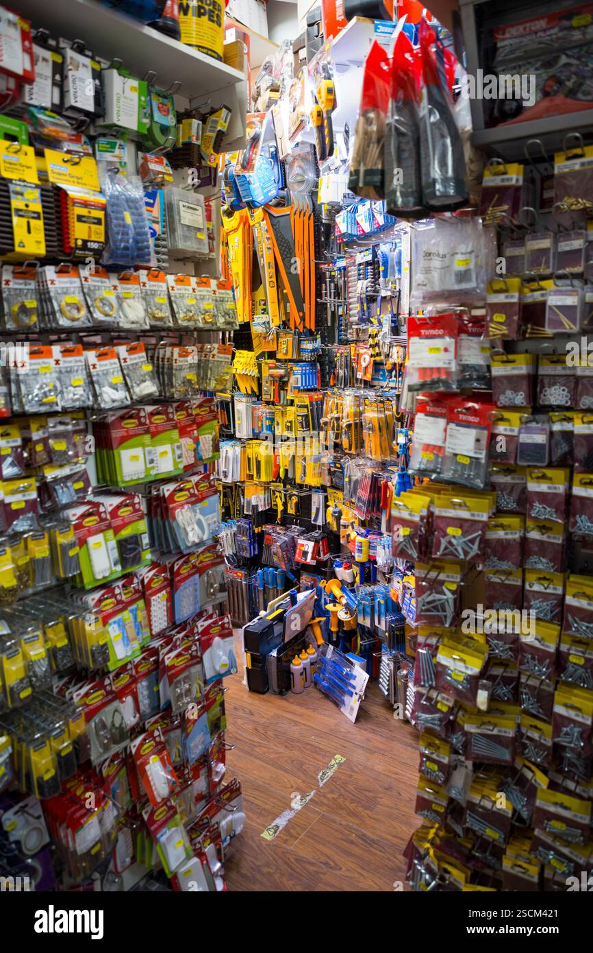 Hardware shop store inside interior; well stocked DIY, handyman and ...
