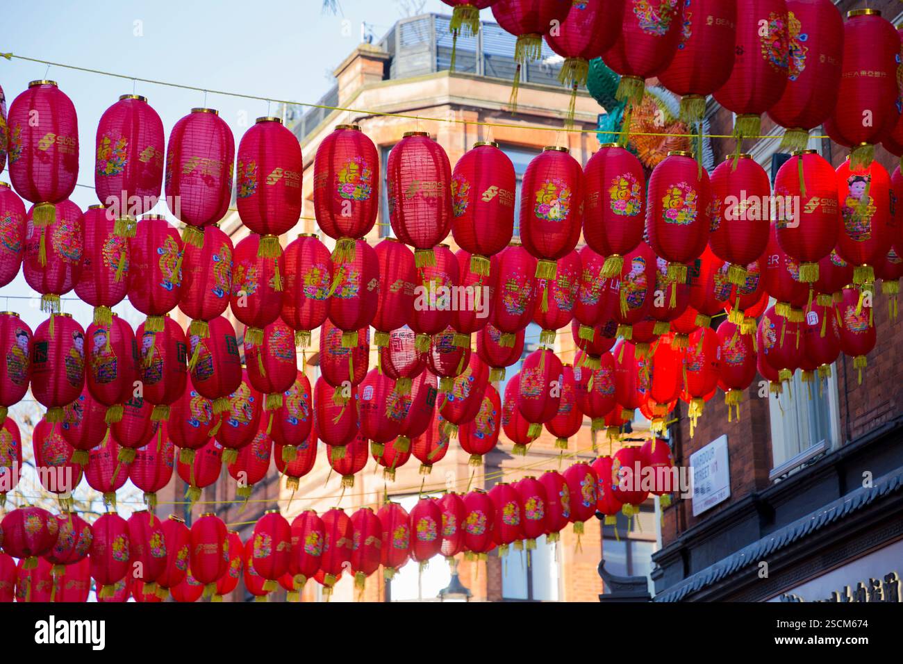 Chinese lanterns decorate Chinatown Wardour Street / roads streets for Chinese New Year ...