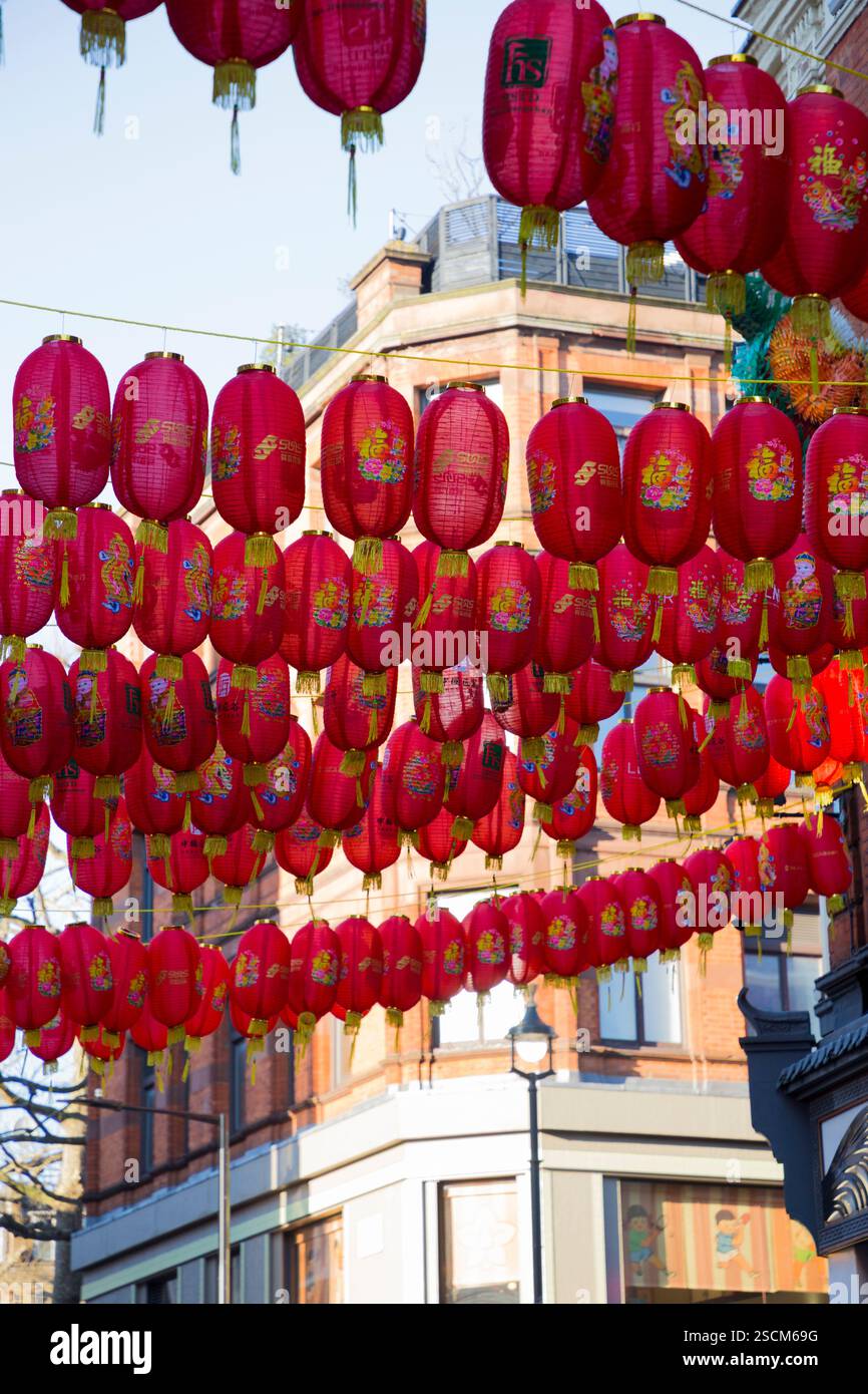 Chinese lanterns decorate Chinatown Wardour Street / roads streets for Chinese New Year ...