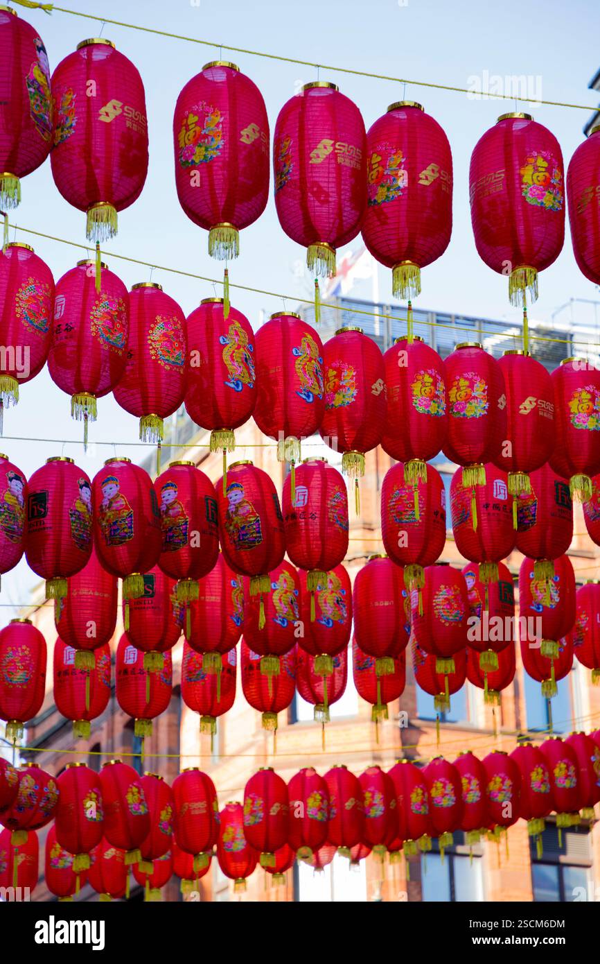 Chinese lanterns decorate Chinatown Wardour Street / roads streets for Chinese New Year ...