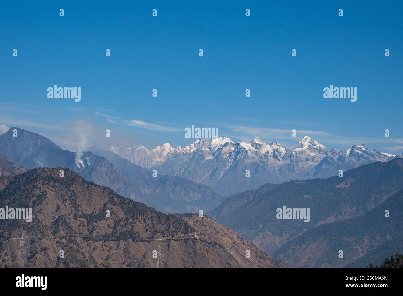 Dhunche, Bagmati, Nepal. 7th Feb, 2025. Wildfire on a hillside with ...