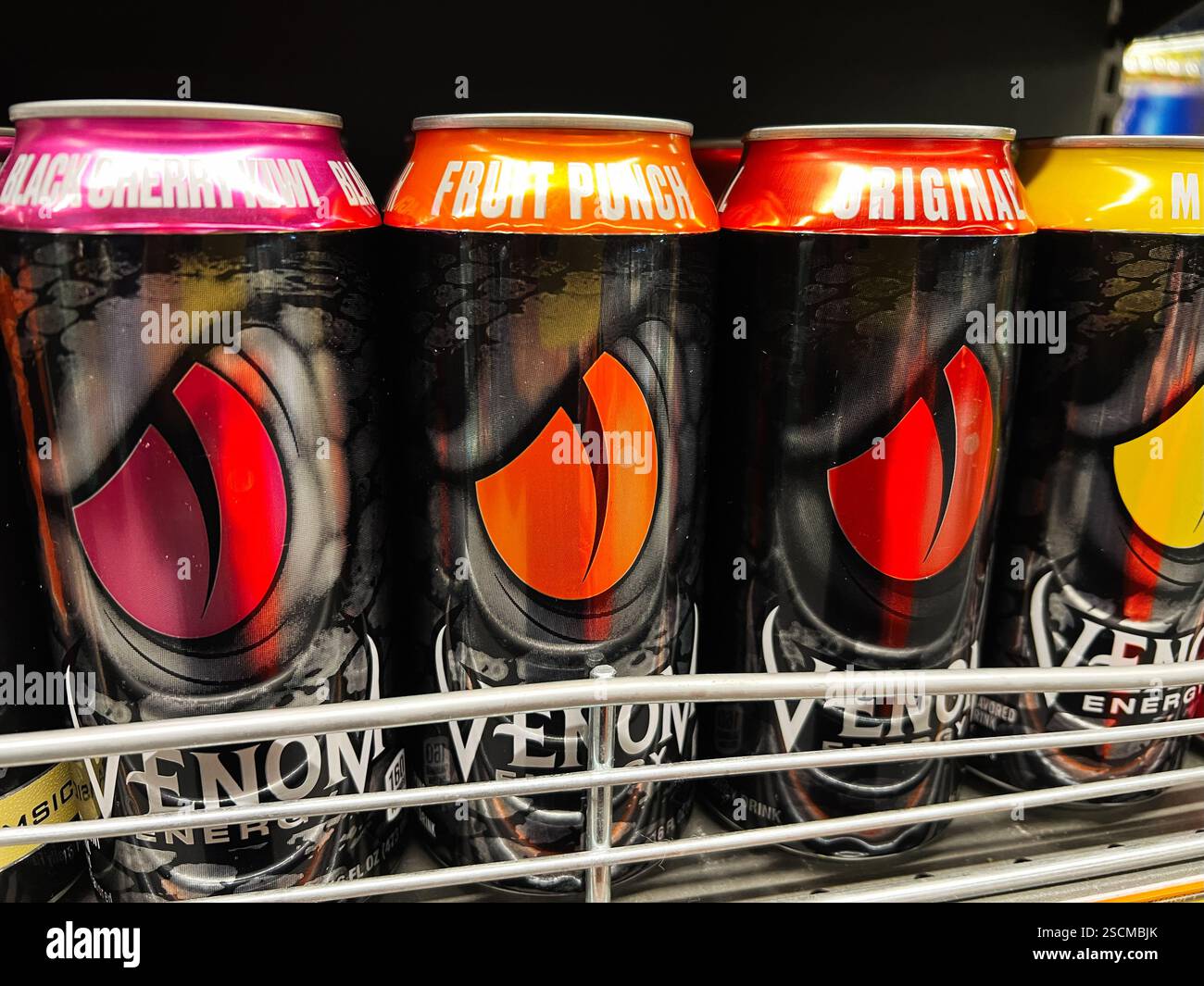 Kyiv, Ukraine - February 04, 2025: Vibrant assortment of Venom energy ...