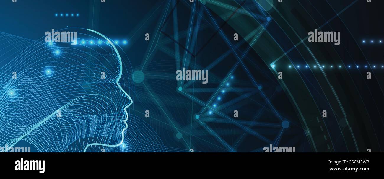 Abstract Artificial intelligence. Cloud computing. Machine learning. Technology web background ...