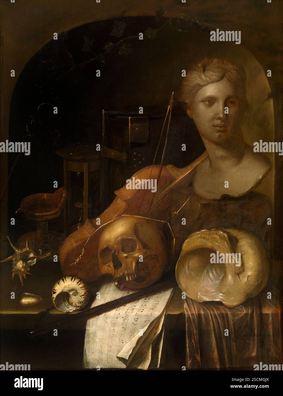 Vanitas still life with musical instruments hi-res stock photography ...