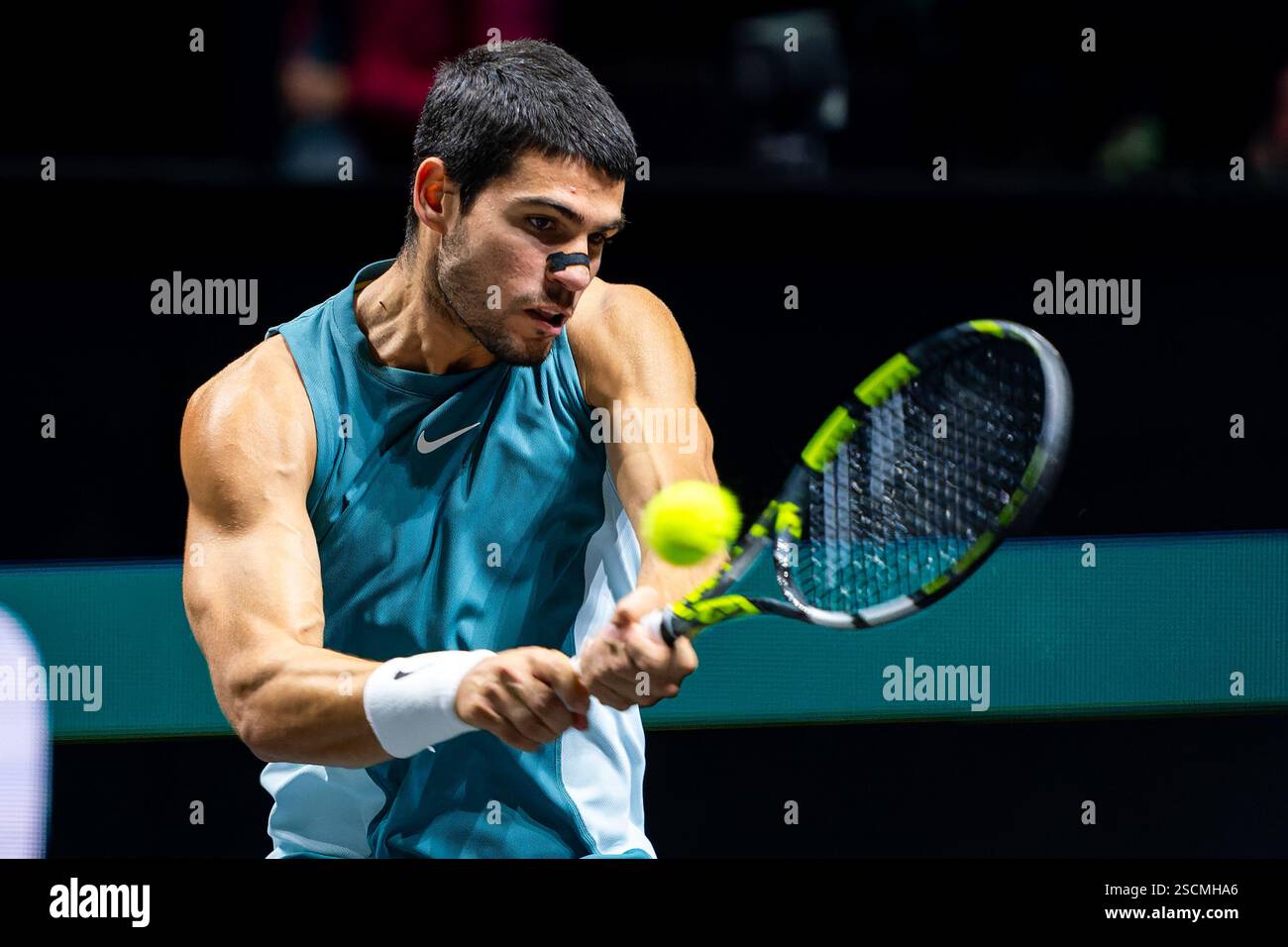 ROTTERDAM, NETHERLANDS - FEBRUARY 6: Carlos Alcaraz of Spain in action ...