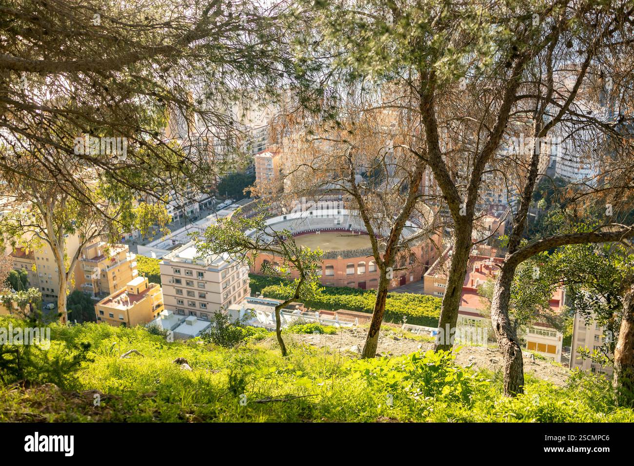 Mediterranean coast high rise neighbourhood with Spanish Bullring ...
