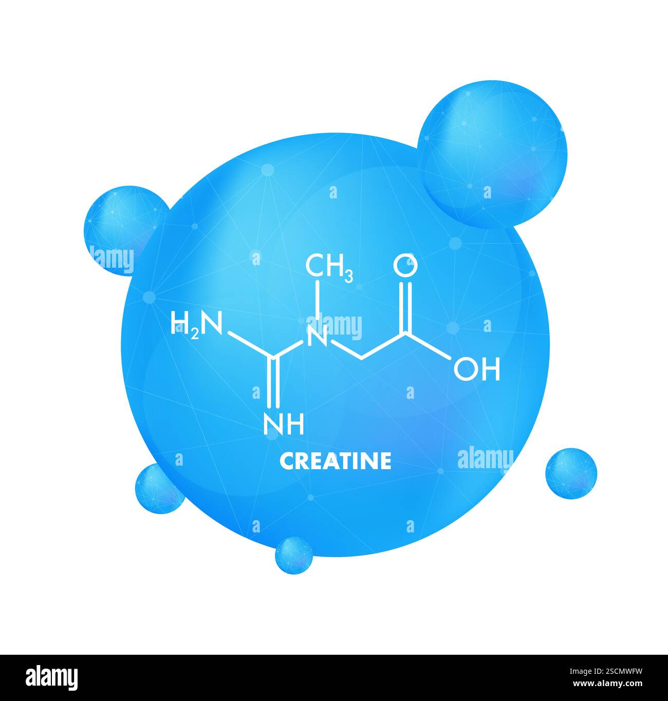 Creatine molecule structure with blue gradient bubble and connections ...