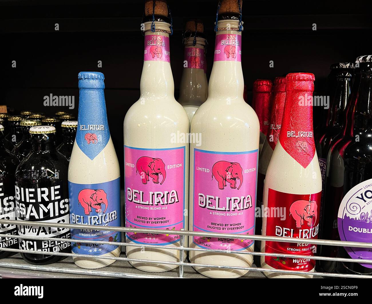Kyiv, Ukraine - February 04, 2025: Delirium beer bottles with colorful ...