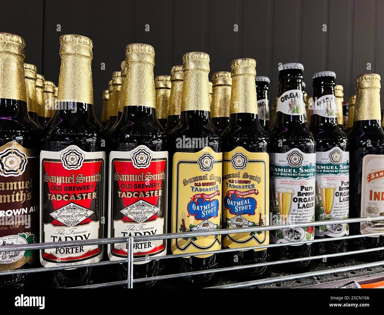 Kyiv, Ukraine - February 04, 2025: Craft Samuel Smith beer bottles ...