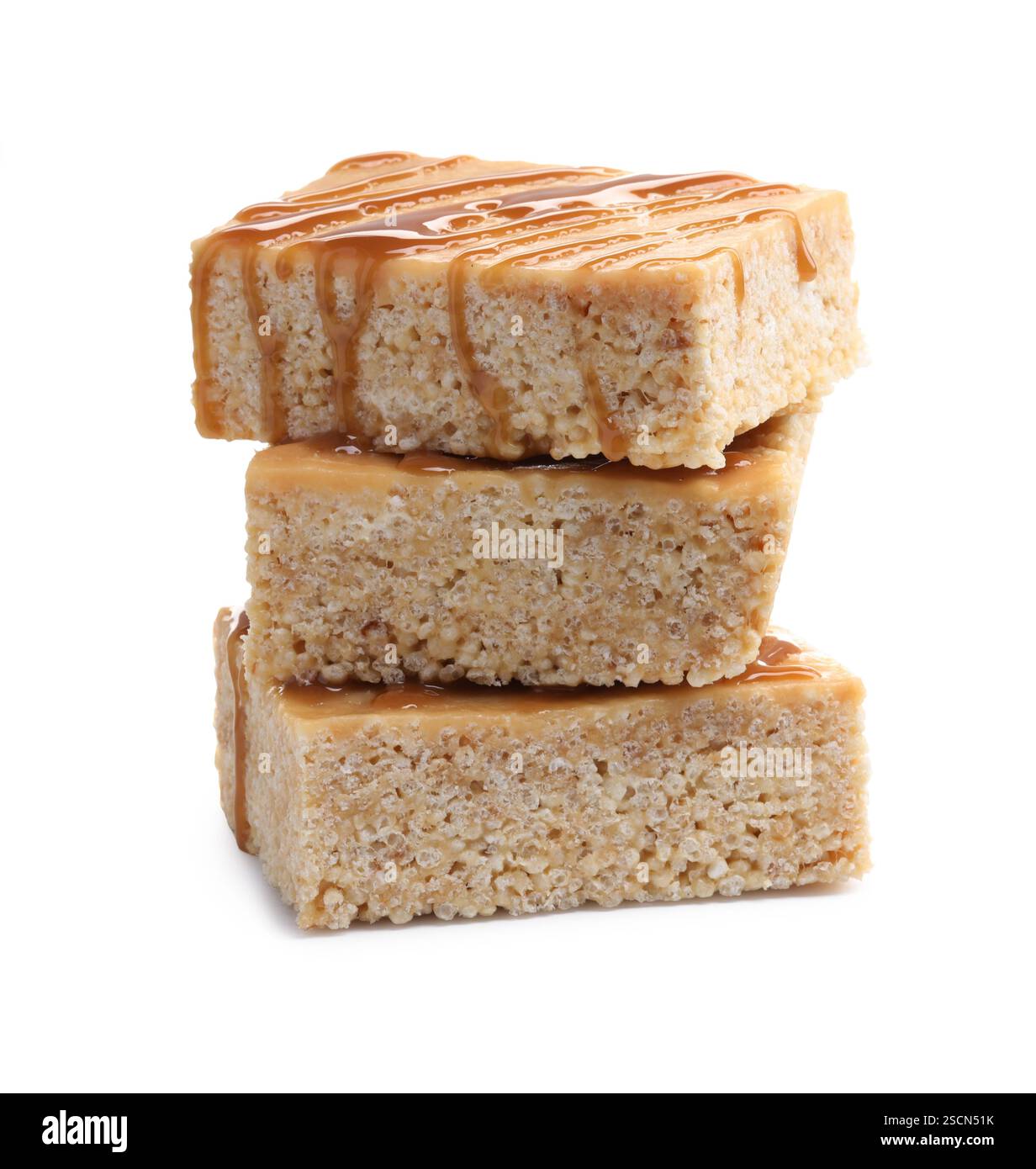 Delicious caramel puffed rice bars isolated on white Stock Photo - Alamy