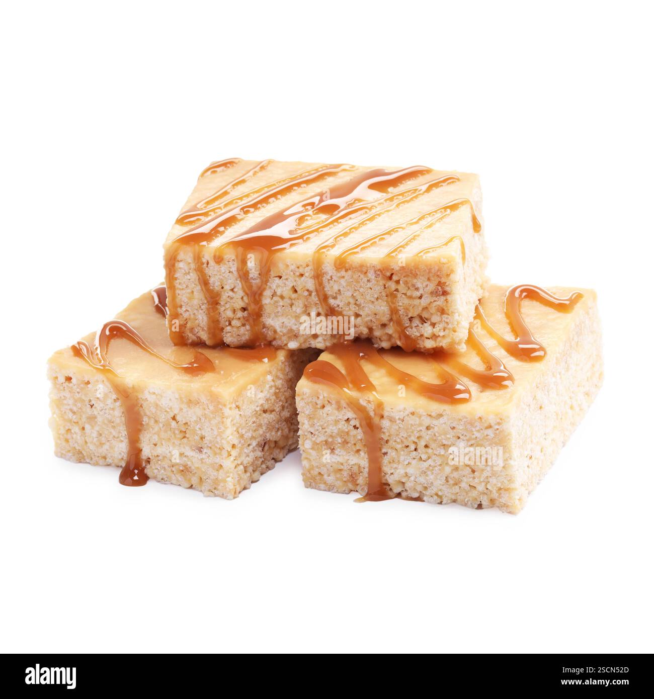 Delicious caramel puffed rice bars isolated on white Stock Photo - Alamy
