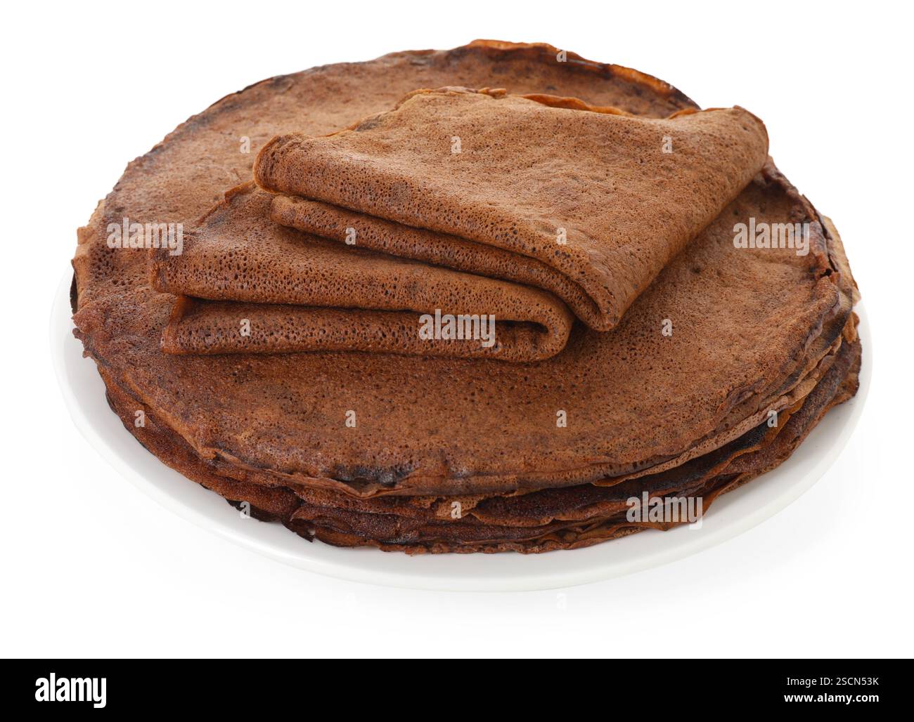 Stack of delicious chocolate crepes isolated on white Stock Photo - Alamy