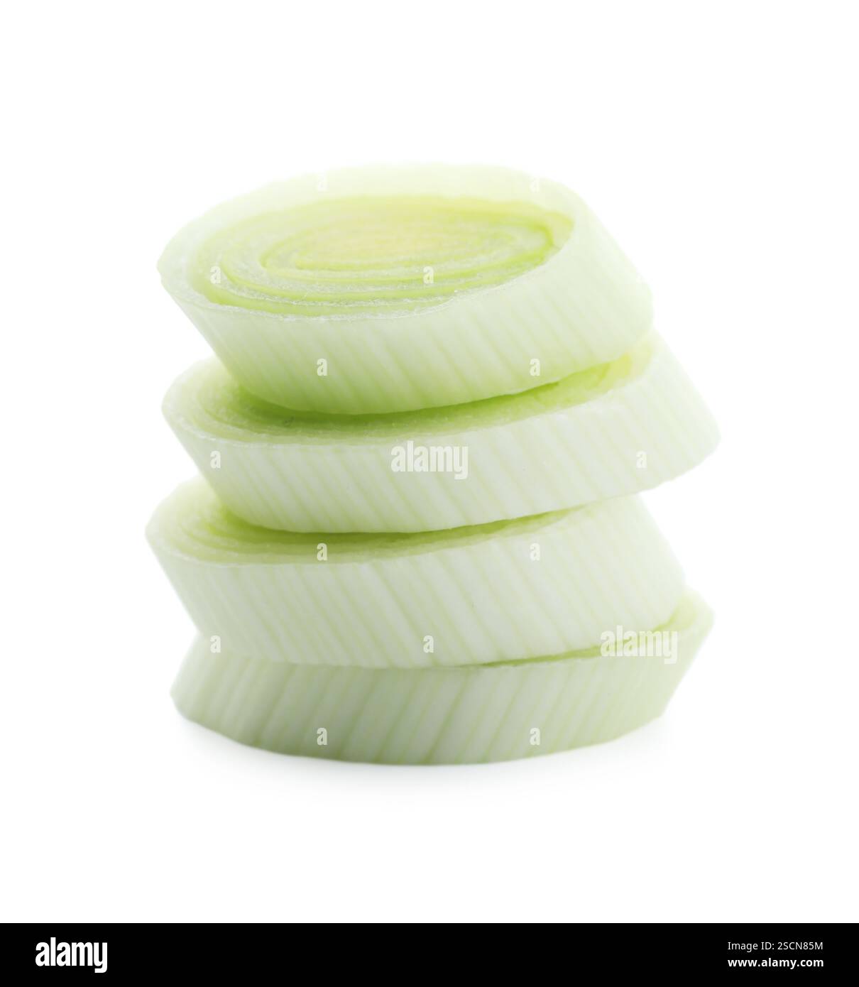 Pieces of fresh leek isolated on white Stock Photo - Alamy