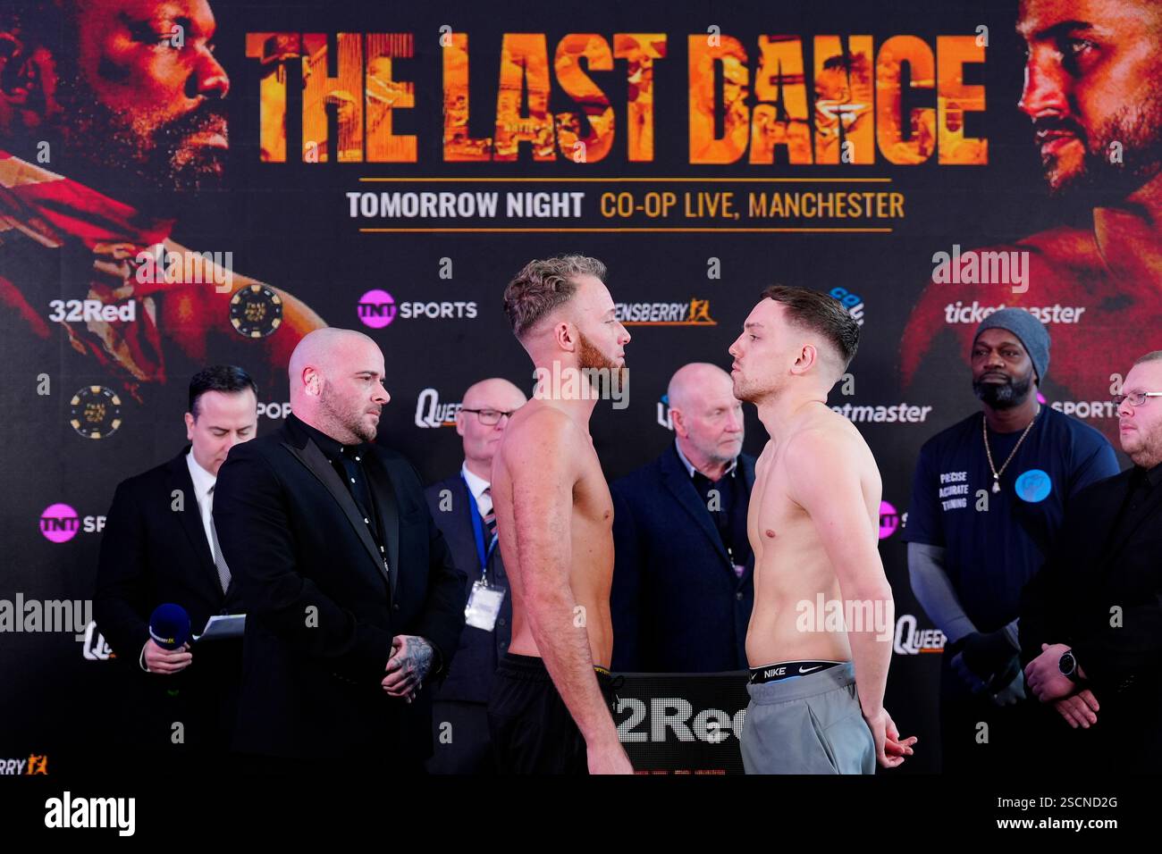 Walter Fury (centre left) and Joe Hardy face off during the weigh-in at ...