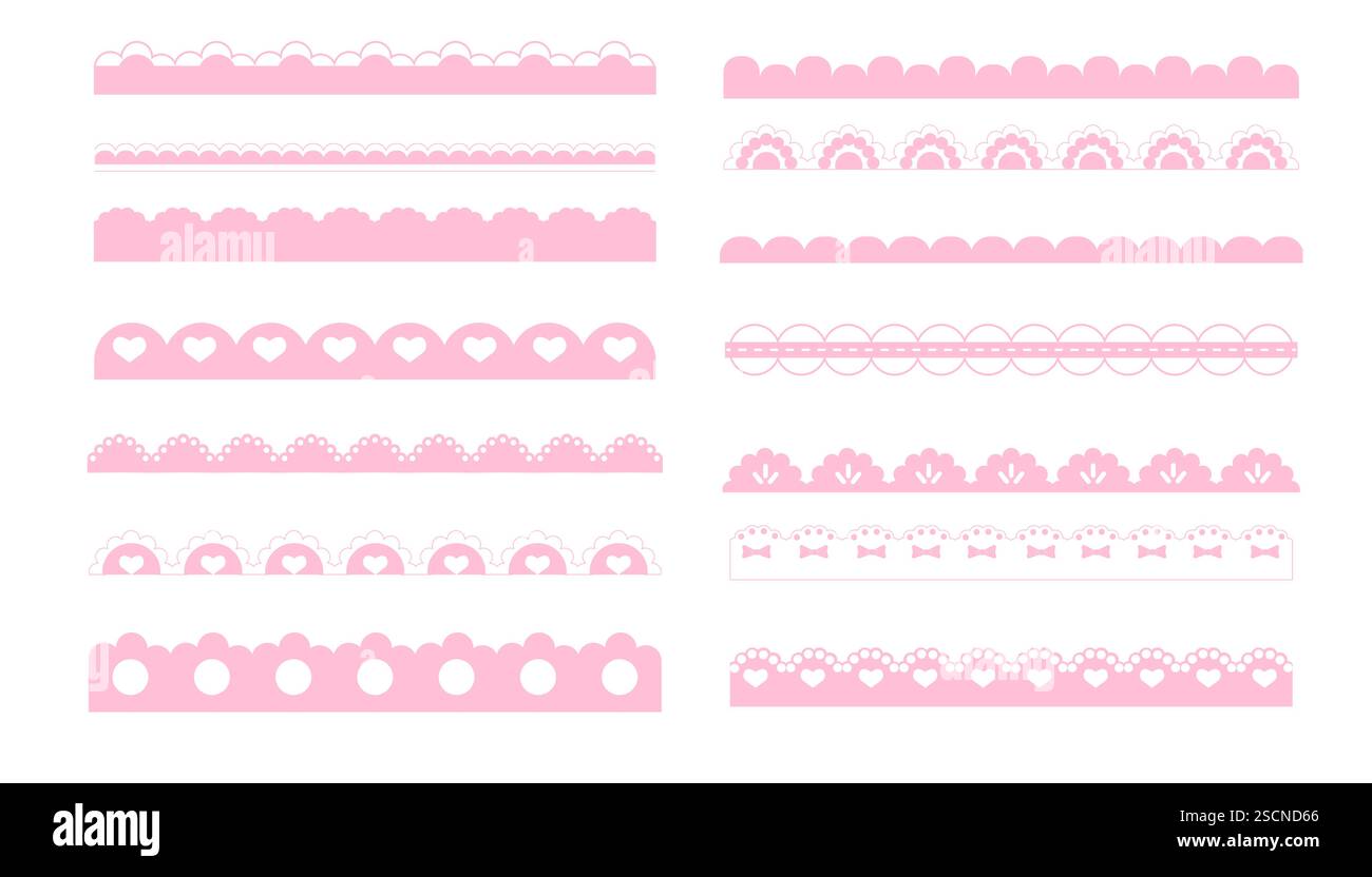 Scalloped pink border simple cute divider with heart and dots ornament ...