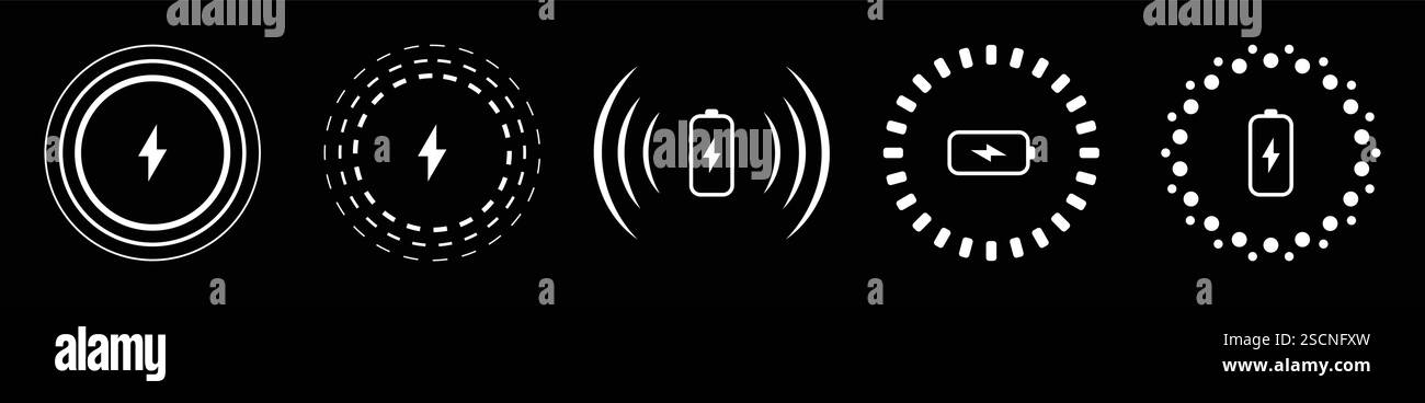 Fast charging and wireless charging icons in white color. black ...