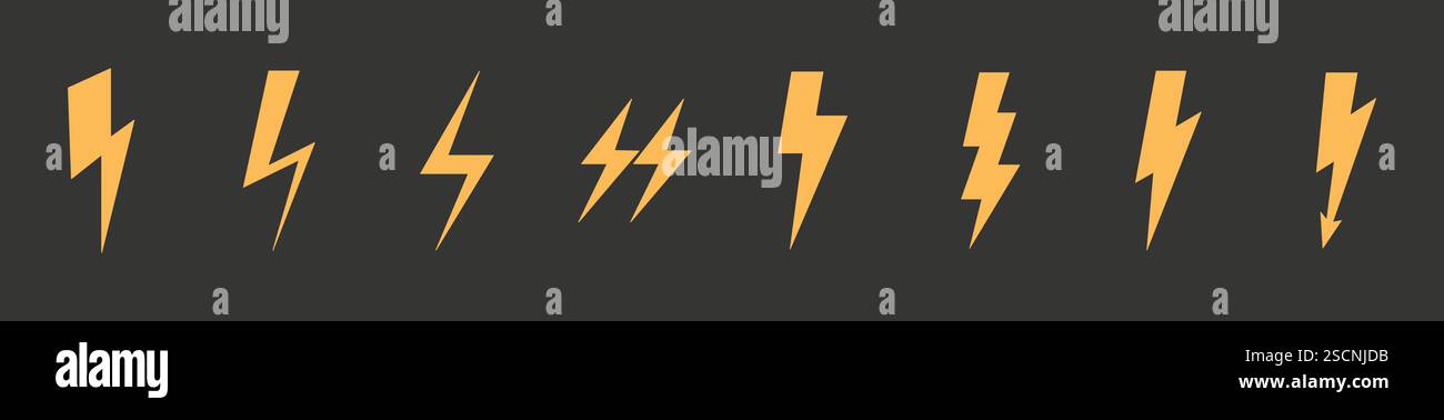 Flash thunderbolt lighting symbol set of eight different style in ...