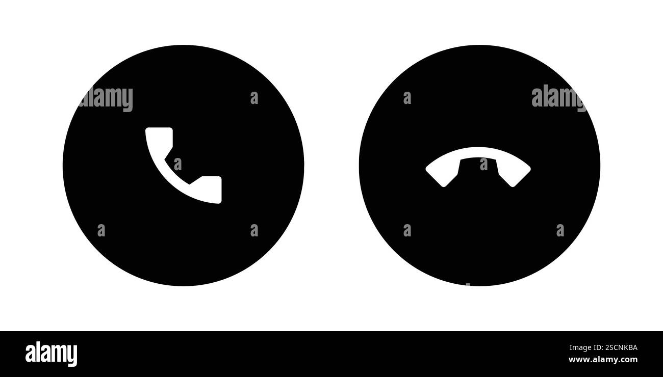 Call accept and decline, end call icon set in black and white color ...