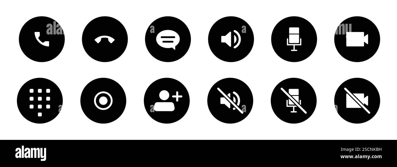 video call icon set. user interface in black and white color code ...